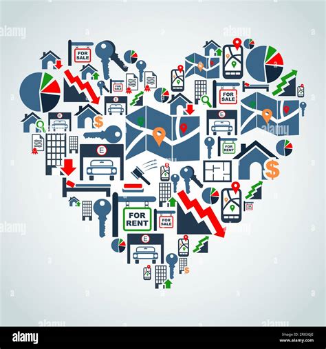 Global Real Estate Icon Set In Heart Shape Background Illustration Vector File Layered For Easy