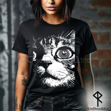 Psychedelic Cat T Shirt Hypnotic Trippy Cat Tee Gothic And Dark Alt