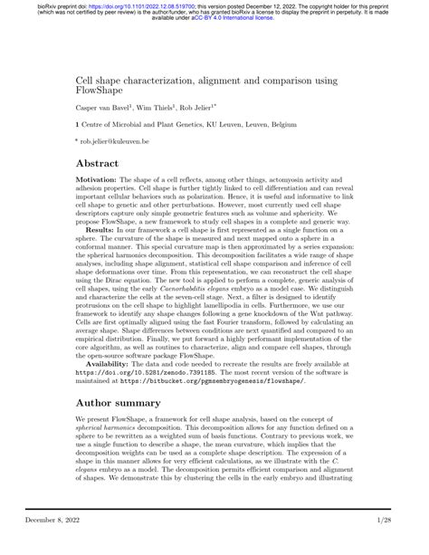Pdf Cell Shape Characterization Alignment And Comparison Using Flowshape