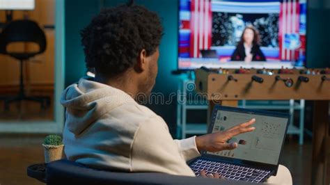 African American Person Working From Home And Checking Statistical Data Stock Image Image Of