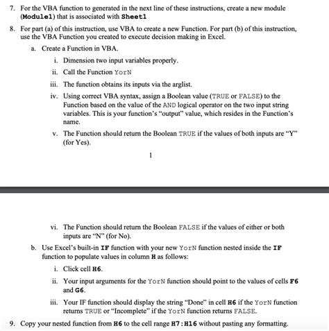 Solved For The VBA Function To Generated In The Next Line Chegg