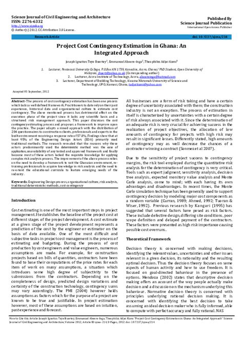 Pdf Project Cost Contingency Estimation In Ghana An Integrated Approach