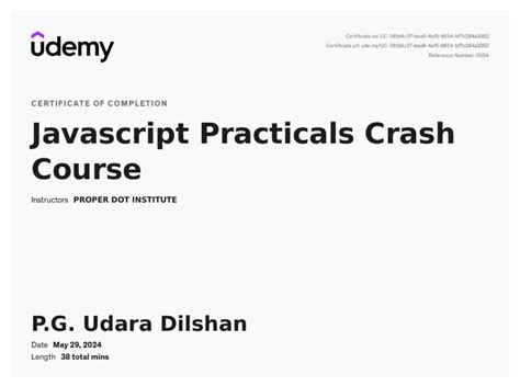 Udara Dilshan On Linkedin Javascript Udemy Certificate Achivement