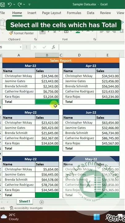 Excel Tips And Tricks Autosum 🤩🤩 Earn Money With Use Excel Tricks My Learning Sheet