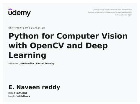 Learned Python For Computer Vision On Udemy Naveen Reddy Enukonda
