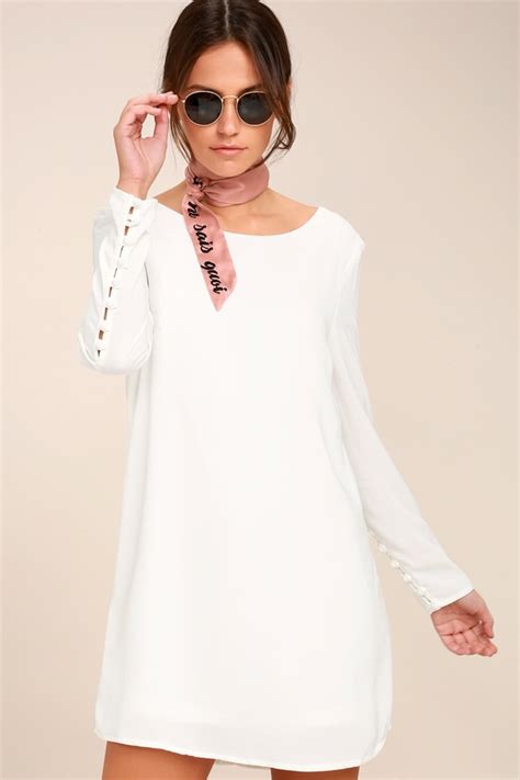 Chic Shift Dress Long Sleeve Dress White Dress Lwd Lulus