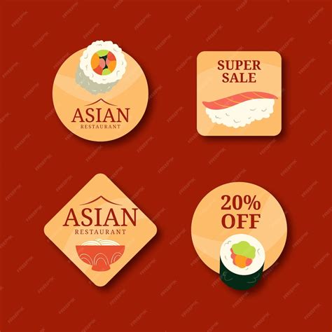 손으로 그린 아시아 음식 라벨 무료 벡터