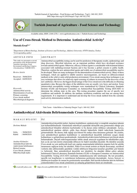 Pdf Antimikrobiyal Aktivitenin Belirlenmesinde Cross Streak Metodu Kullanımı