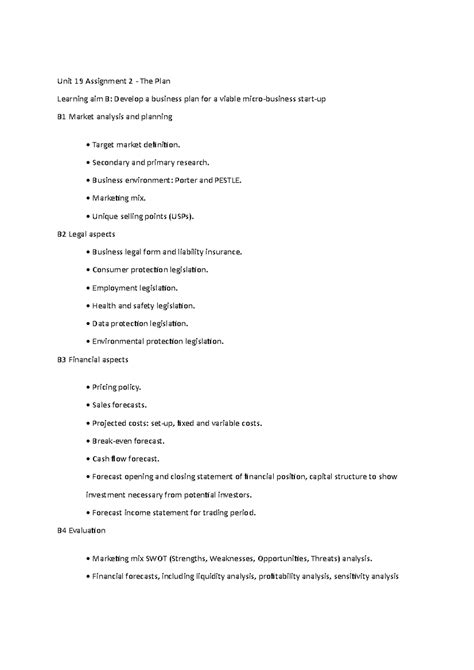 Unit 19 Assignment 2 Checklist Unit 19 Assignment 2 The Plan Learning Aim B Develop A