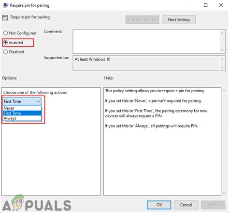 how to enable or disable require pin for pairing when projecting to