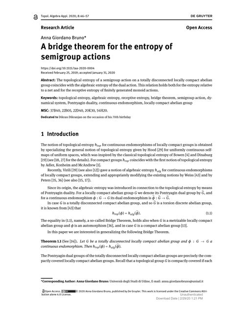pdf a bridge theorem for the entropy of semigroup actions