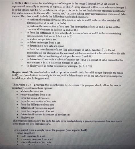 Solved 3 Write A Class IntSet For Modeling Sets Of Integers Chegg