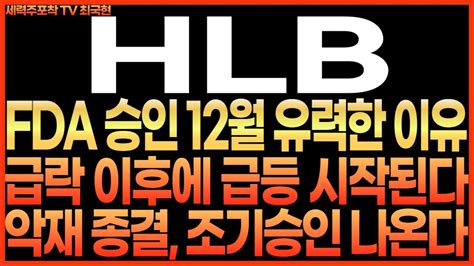 Hlb 주가전망 Fda 승인 12월 유력한 이유 급락 이후에 급등 시작된다 악재 종결 조기승인 나온다 최프로