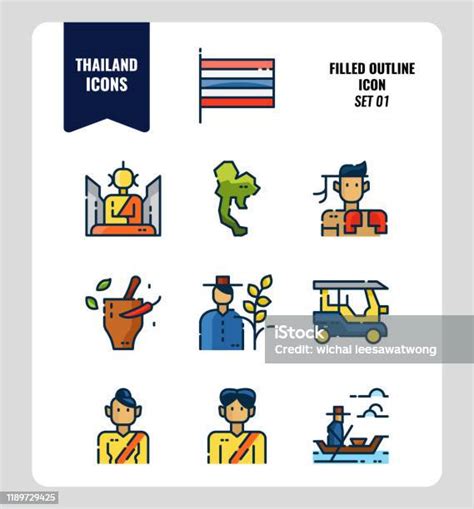태국 아이콘 세트 1 플래그 지도 사람 교통 등을 포함합니다 강에 대한 스톡 벡터 아트 및 기타 이미지 강 개념 개념과 주제 Istock