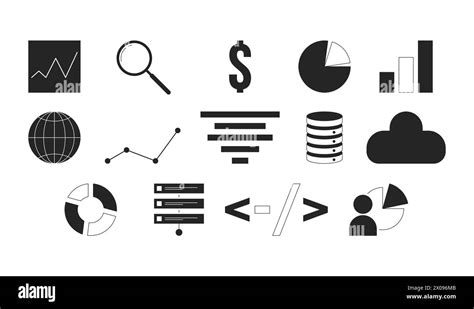 Analytics Database Management Black And White 2d Line Cartoon Objects Set Stock Vector Image