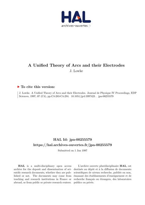 Pdf A Unified Theory Of Arcs And Their Electrodes · Equilibrium