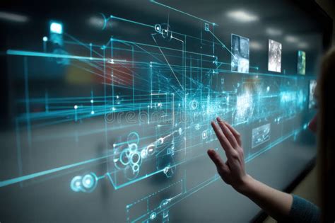 User Engages With Floating Augmented Reality Interface In A Futuristic Setting Stock Image