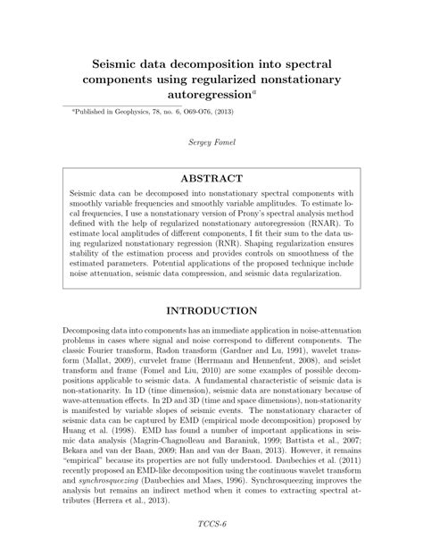 Pdf Seismic Data Decomposition Into Spectral Components Using Regularized Nonstationary