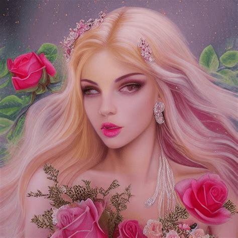 Beautiful Sensual Fairy Painting With Blonde Hair And Flowing Pink Dress Creative Fabrica