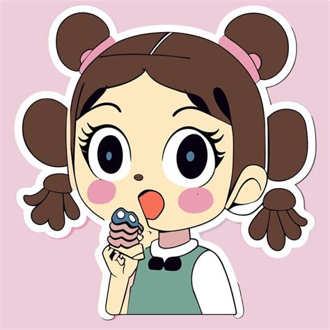 Premium Vector Cute Girl Eats Ice Cream Hand Drawn Cartoon Sticker Icon Concept Isolated