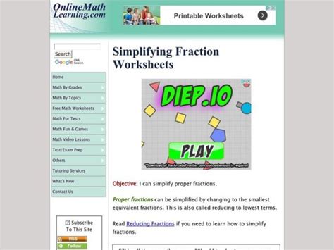 Simplifying Fractions Interactive For 4th 8th Grade Lesson Planet