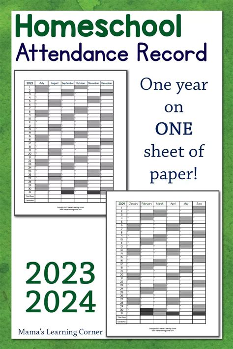Homeschool Attendance Record 2023 2024 Artofit