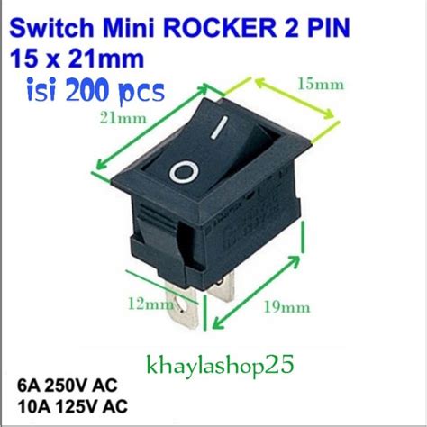 200pcs Saklar On Off 21x15mm Rocker Switch Kecil Hitam 2 Pin Switch