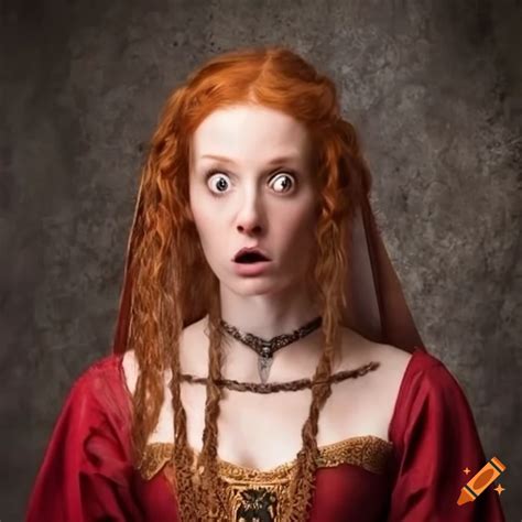 Image Of A Scared Redheaded Woman In A Medieval Gown