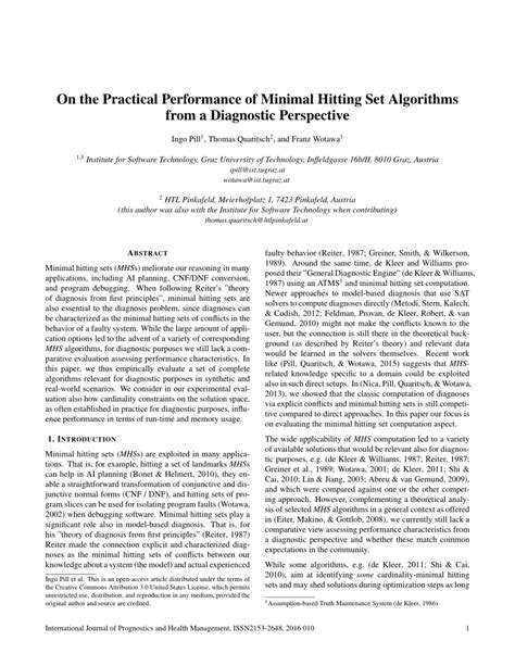 Pdf On The Practical Performance Of Minimal Hitting Set Algorithms
