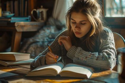 Female Babe Taking Notes From Books For Her Study Premium AI Generated Image
