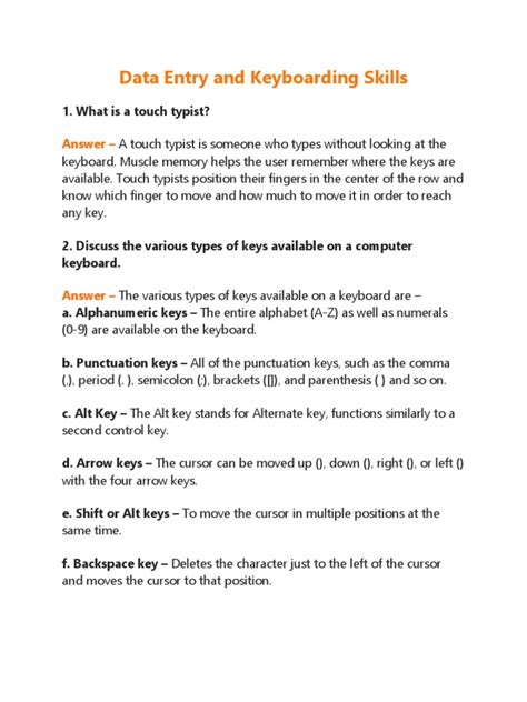 Data Entry And Keyboarding Skills Qp Pdf Computer Keyboard Control Key