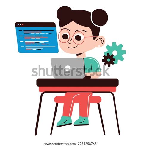 Girl Coding Laptop Illustration Stock Vector Royalty Free 2254258763