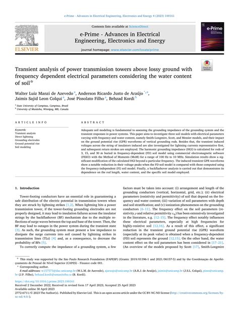 Pdf Transient Analysis Of Power Transmission Towers Above Lossy Ground With Frequency