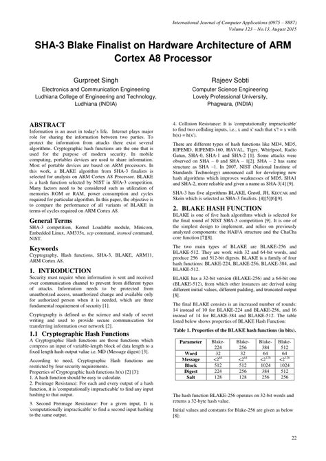Pdf Sha 3 Blake Finalist On Hardware Architecture Of Arm Cortex A8 Processor