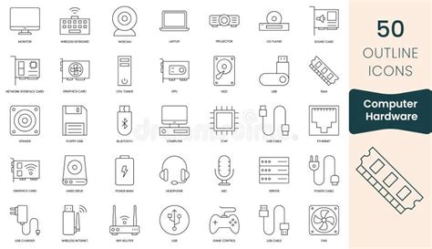 Set Of Computer Hardware Icons Thin Outline Icons Pack Stock Illustration Illustration Of
