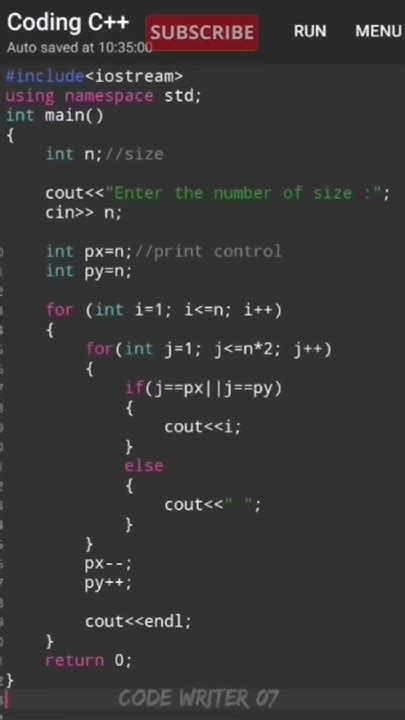 best c pattern program tutorial video 💯🧠 codewriter07 coding youtubeshorts programming