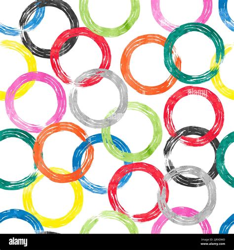 Colorful Watercolor Rings Seamless Pattern Vector Background With Rainbow Circle Elements Stock
