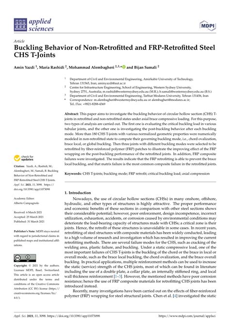 Pdf Buckling Behavior Of Non Retrofitted And Frp Retrofitted Steel Chs T Joints