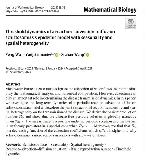 Pdf Threshold Dynamics Of A Reaction Advection Diffusion Schistosomiasis Epidemic Model With