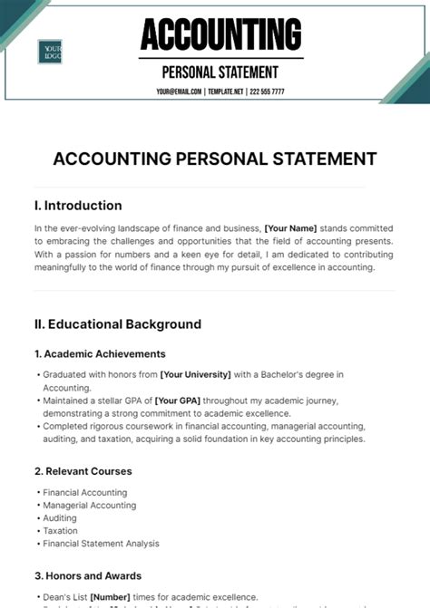 Free Accounting Personal Statement Template To Edit Online