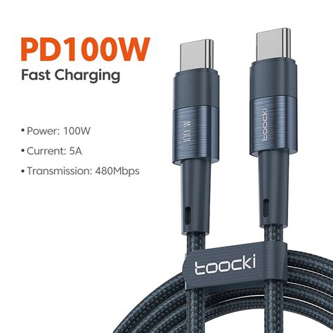 Toocki W Type C To Type C Cable PD Fast Charging Charger Cord Tablet For Xiaomi Samsung Phone