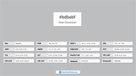 Rough Asphalt Color Bdbebf Hex Color Conversion Color Schemes Color Shades Pantone