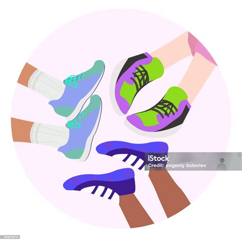 소셜 미디어 스토리의 원형 아이콘입니다 블로거에게 적합합니다 스 니 커 즈에 여성 또는 남성 양말 밝은 운동화 패션 액세서리 패션의 손으로 그린 컬러 일러스트 플랫 디자인