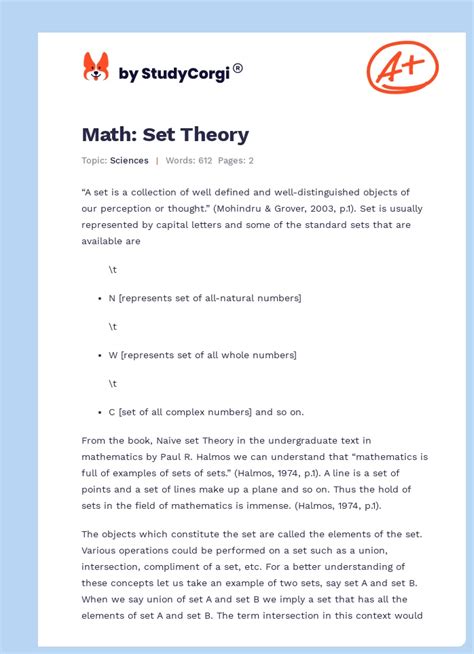 Math Set Theory Free Essay Example