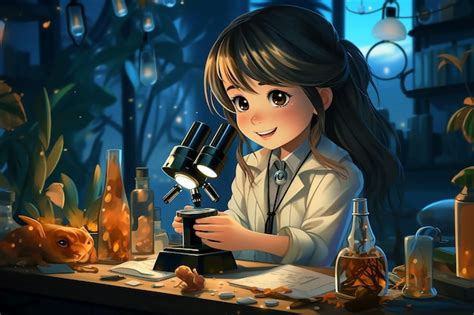 Premium AI Image A Girl With A Microscope In A Lab
