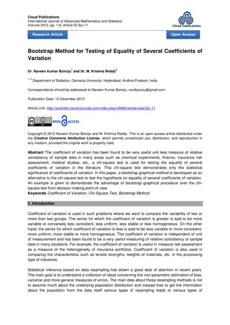 Pdf Bootstrap Method For Testing Of Equality Of Several Coefficients