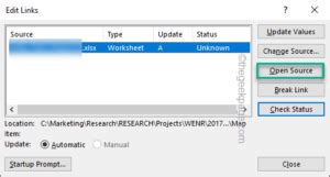 Microsoft Excel Security Warning Automatic Update Of Links Has Been Disabled
