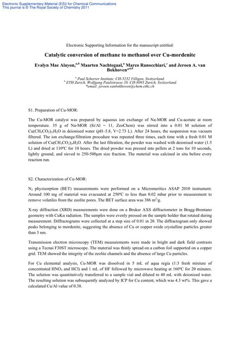 Pdf Catalytic Conversion Of Methane To Methanol Over Cumordenite
