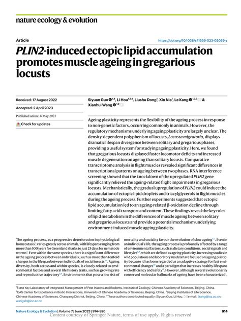 Plin2 Induced Ectopic Lipid Accumulation Promotes Muscle Ageing In Gregarious Locusts Request Pdf