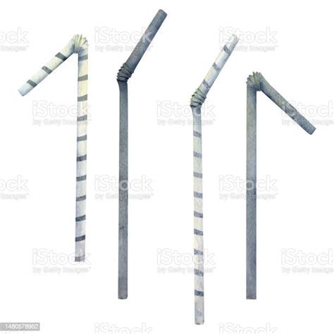 손으로 그린 수채화 요소 모듬 줄무늬 및 컬러 파티 칵테일 빨대 흰색 배경에 격리 디자인 벽 예술 결혼식 인쇄 직물 표지 카드 관광 여행 책자 0명에 대한 스톡 벡터 아트